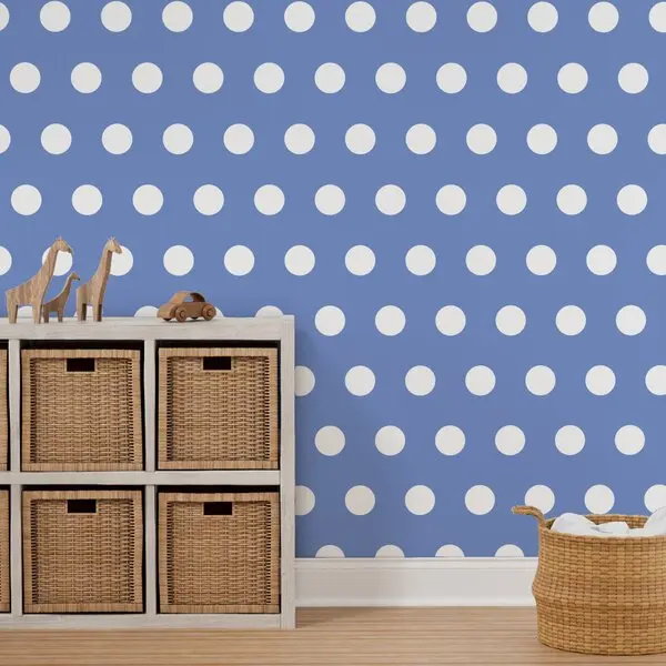 Spoonflower Bright Polka Dots Costal Beach Whimsical Custom Pre-pasted Wallpaper - Blue