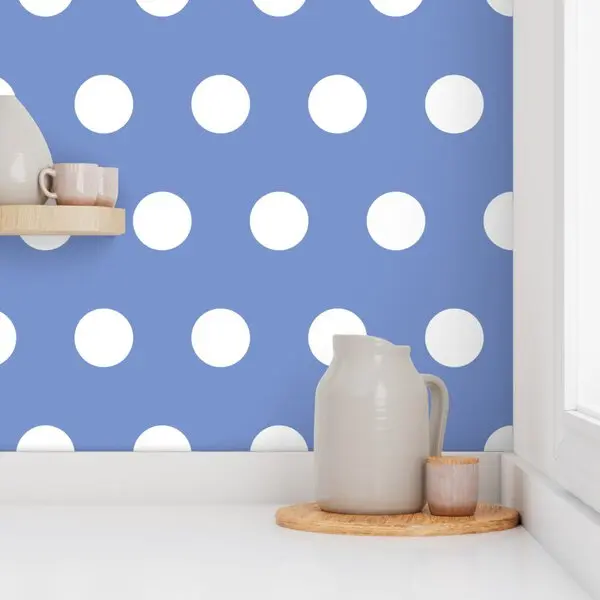 Spoonflower Bright Polka Dots Costal Beach Whimsical Custom Pre-pasted Wallpaper - Blue
