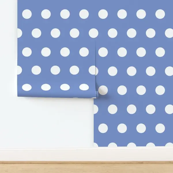 Spoonflower Bright Polka Dots Costal Beach Whimsical Custom Pre-pasted Wallpaper - Blue