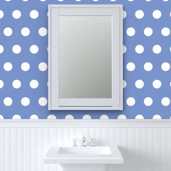 Spoonflower Bright Polka Dots Costal Beach Whimsical Custom Pre-pasted Wallpaper - Blue