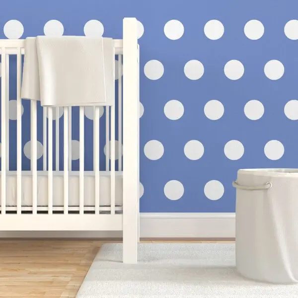 Spoonflower Bright Polka Dots Costal Beach Whimsical Custom Pre-pasted Wallpaper - Blue