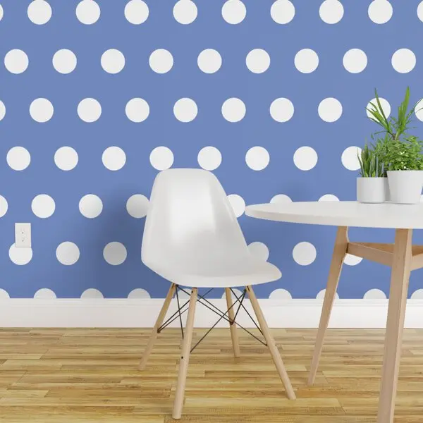 Spoonflower Bright Polka Dots Costal Beach Whimsical Custom Pre-pasted Wallpaper - Blue