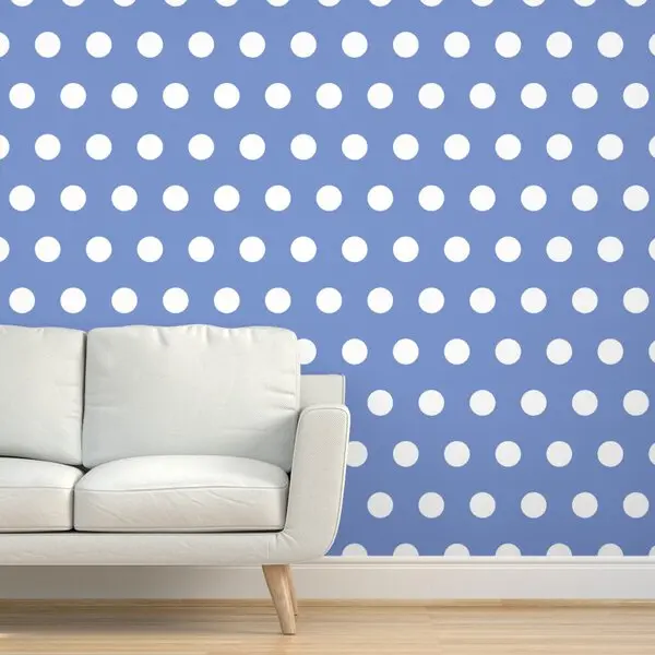 Spoonflower Bright Polka Dots Costal Beach Whimsical Custom Pre-pasted Wallpaper - Blue