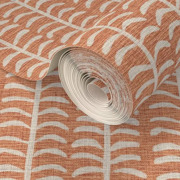 Spoonflower Grass Cloth Vine In Terracotta 100% Natural Sisal Grasscloth Wallcovering - Pink,brown