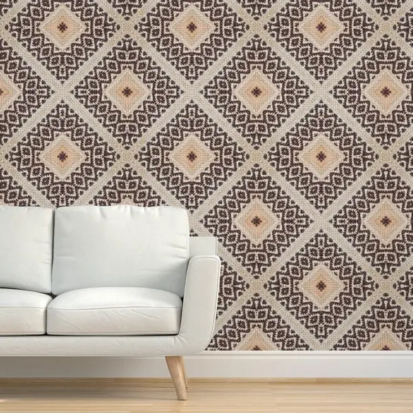 Spoonflower Woven Textured Diamonds 100% Natural Sisal Grasscloth Wallcovering