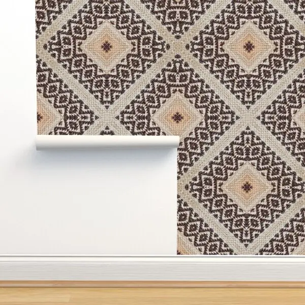 Spoonflower Woven Textured Diamonds 100% Natural Sisal Grasscloth Wallcovering