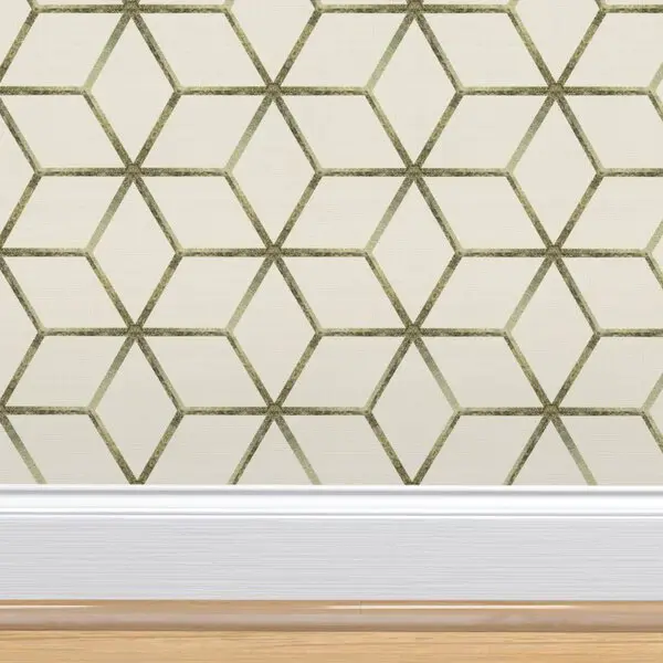Spoonflower Simply White Hexagon 100% Natural Sisal Grasscloth Wallcovering - Green,gray
