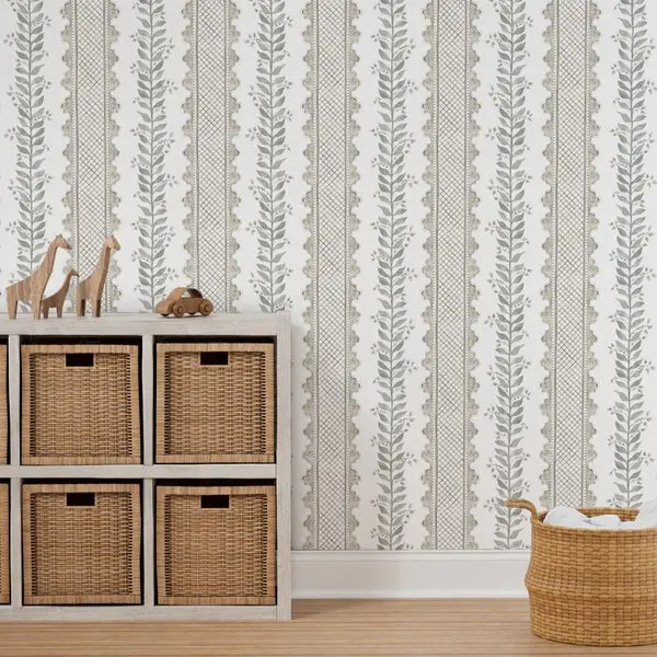Spoonflower Boho Granny Chic Beige Kitsch Floral Custom Pre-pasted Wallpaper