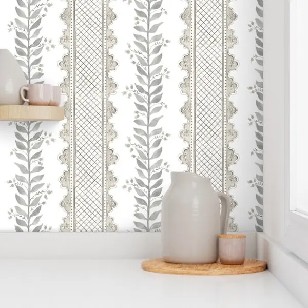 Spoonflower Boho Granny Chic Beige Kitsch Floral Custom Pre-pasted Wallpaper