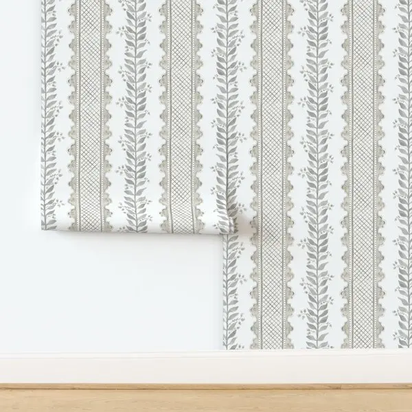 Spoonflower Boho Granny Chic Beige Kitsch Floral Custom Pre-pasted Wallpaper