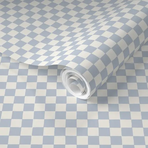 Spoonflower Winter Light Summer Checker Checkerboard Custom Pre-pasted Wallpaper - Blue