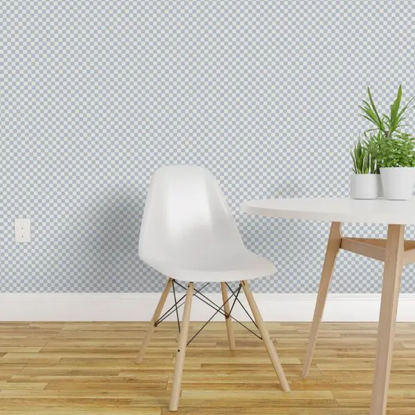 Spoonflower Winter Light Summer Checker Checkerboard Custom Pre-pasted Wallpaper - Blue