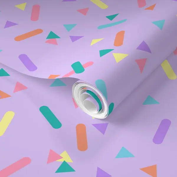 Spoonflower Lavender Sprinkles Party 80s Colorful Custom Pre-pasted Wallpaper - Purple