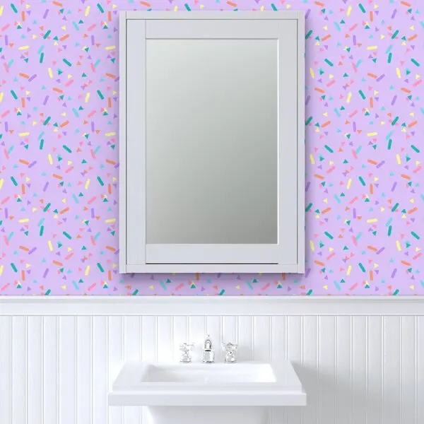 Spoonflower Lavender Sprinkles Party 80s Colorful Custom Pre-pasted Wallpaper - Purple