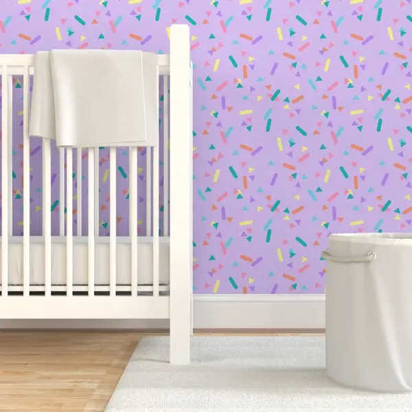 Spoonflower Lavender Sprinkles Party 80s Colorful Custom Pre-pasted Wallpaper - Purple
