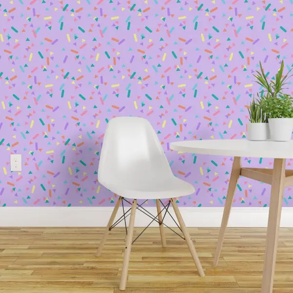 Spoonflower Lavender Sprinkles Party 80s Colorful Custom Pre-pasted Wallpaper - Purple