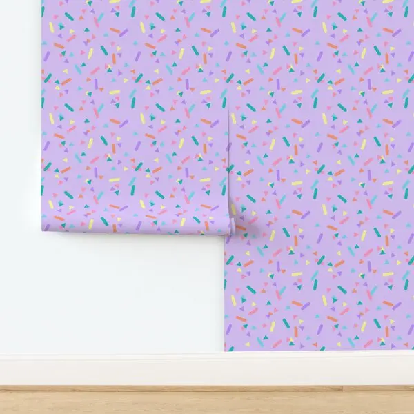 Spoonflower Lavender Sprinkles Party 80s Colorful Custom Pre-pasted Wallpaper - Purple