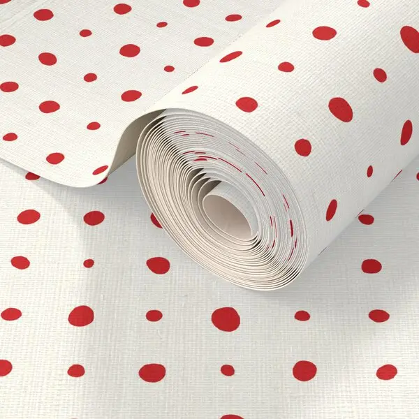 Spoonflower Dot Red Circle Rain Holli Zollinger Innerfire 100% Natural Sisal Grasscloth Wallcovering - White,gray,red