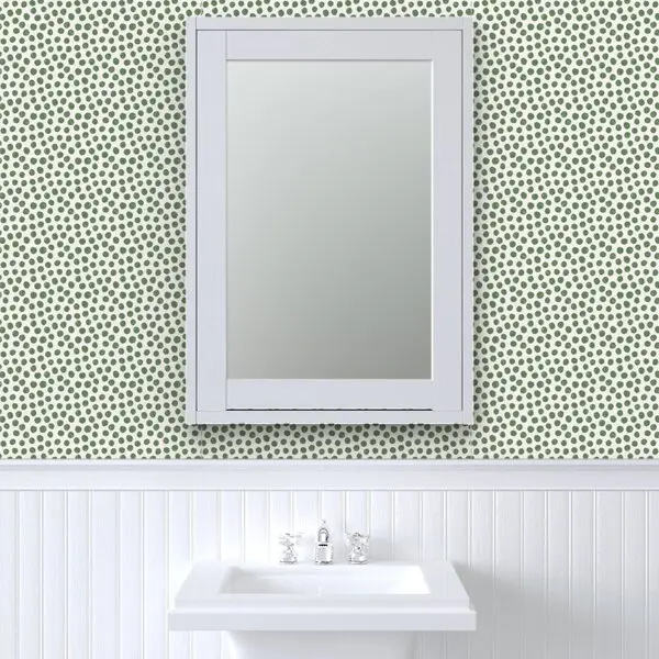 Spoonflower Circles Polka Dot White Painted Dots Random Custom Pre-pasted Wallpaper - Green