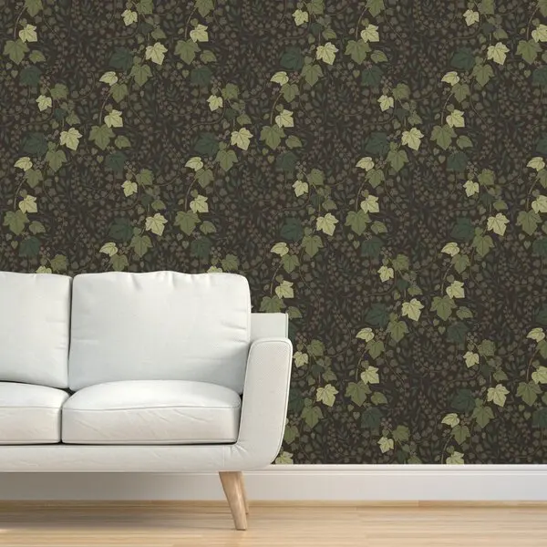 Spoonflower English Ivy 100% Natural Sisal Grasscloth Wallcovering - Gray,green