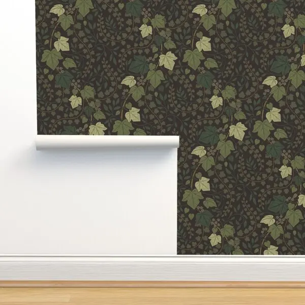 Spoonflower English Ivy 100% Natural Sisal Grasscloth Wallcovering - Gray,green