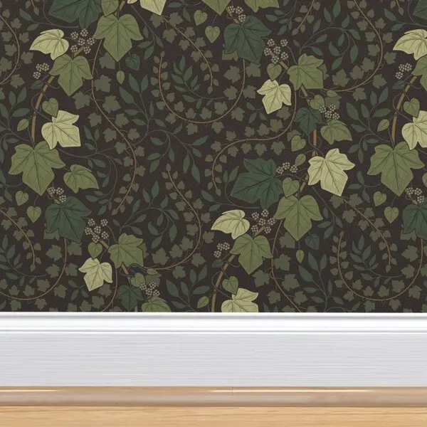 Spoonflower English Ivy 100% Natural Sisal Grasscloth Wallcovering - Gray,green