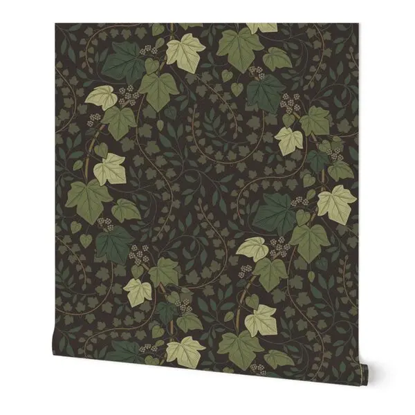 Spoonflower English Ivy 100% Natural Sisal Grasscloth Wallcovering - Gray,green