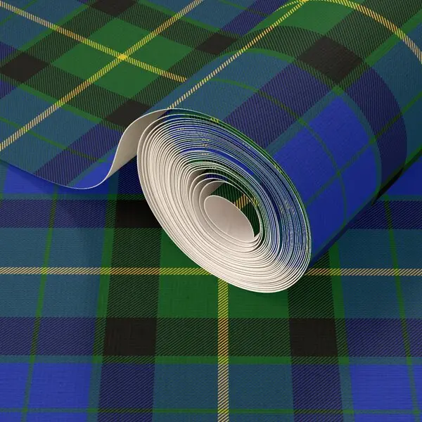 Spoonflower Mackay Tartan Plaid Scottish Bonnar Bonner 100% Natural Sisal Grasscloth Wallcovering - Green,blue