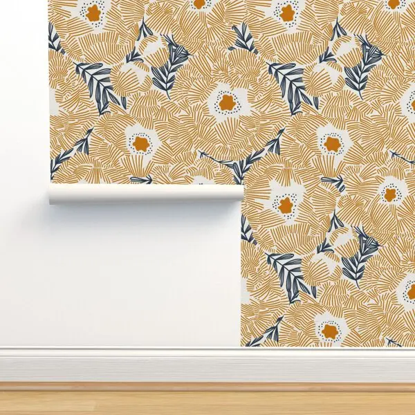 Spoonflower Cleo Orange 100% Natural Sisal Grasscloth Wallcovering - Beige,blue,brown