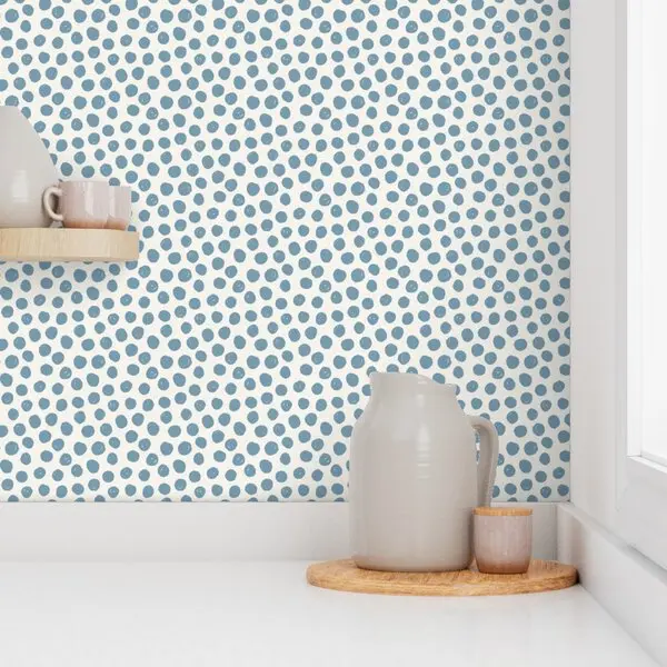 Spoonflower Geometric Polka Dots Artistic Custom Pre-pasted Wallpaper - Blue