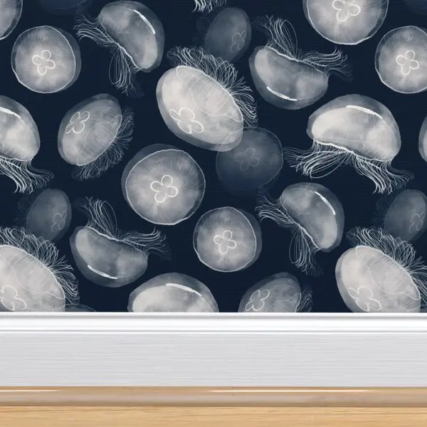 Spoonflower Translucent Jellyfish 100% Natural Sisal Grasscloth Wallcovering