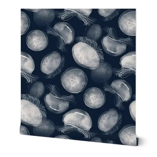 Spoonflower Translucent Jellyfish 100% Natural Sisal Grasscloth Wallcovering