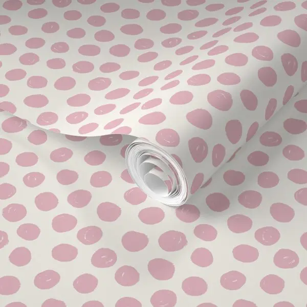 Spoonflower Polka Dot Hand Painted Medium Scale Whimsical Custom Pre-pasted Wallpaper - Pink