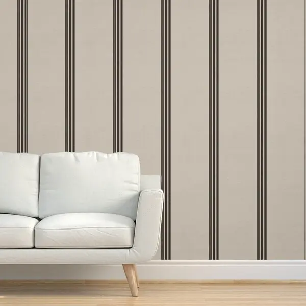 Spoonflower Black Ticking Stripe On Natural Boho Tribal 100% Natural Sisal Grasscloth Wallcovering