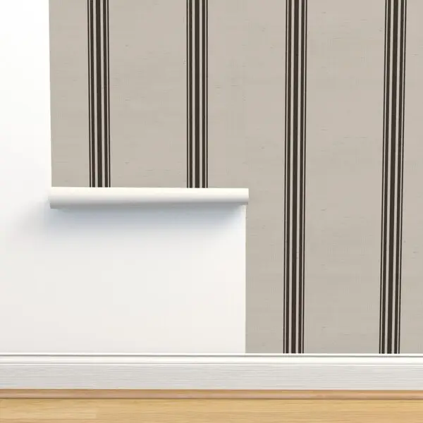 Spoonflower Black Ticking Stripe On Natural Boho Tribal 100% Natural Sisal Grasscloth Wallcovering