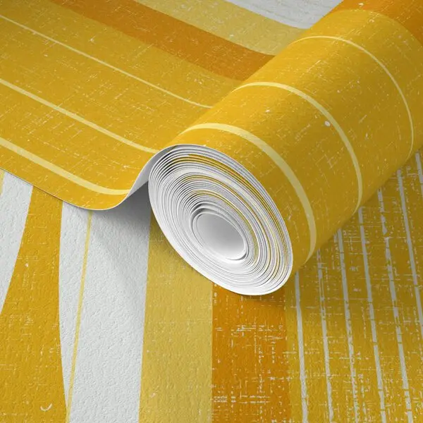Spoonflower Mid Century Modern Geometric Minimalist Yellow 100% Natural Sisal Grasscloth Wallcovering - Yellow,white,green