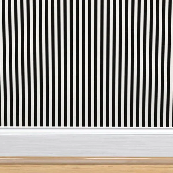 Spoonflower Black And White Thin Vertical Half Inch Picnic 100% Natural Sisal Grasscloth Wallcovering