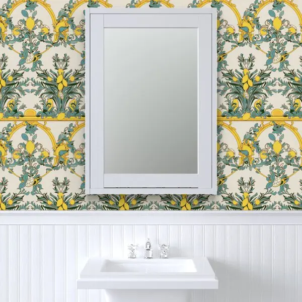 Spoonflower Floral Botanical Nature Fruit Citrus Spring Custom Pre-pasted Wallpaper
