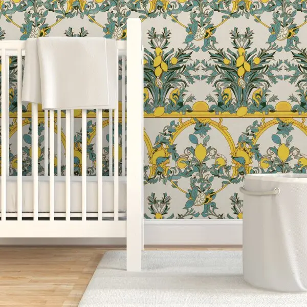 Spoonflower Floral Botanical Nature Fruit Citrus Spring Custom Pre-pasted Wallpaper