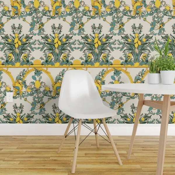 Spoonflower Floral Botanical Nature Fruit Citrus Spring Custom Pre-pasted Wallpaper