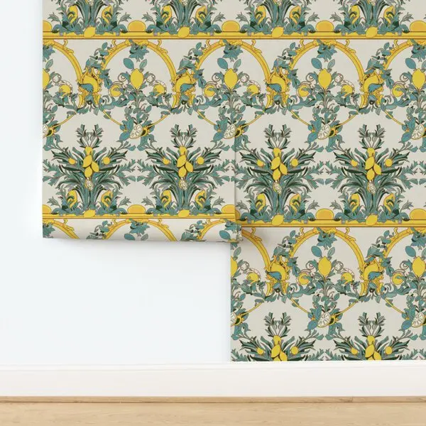 Spoonflower Floral Botanical Nature Fruit Citrus Spring Custom Pre-pasted Wallpaper