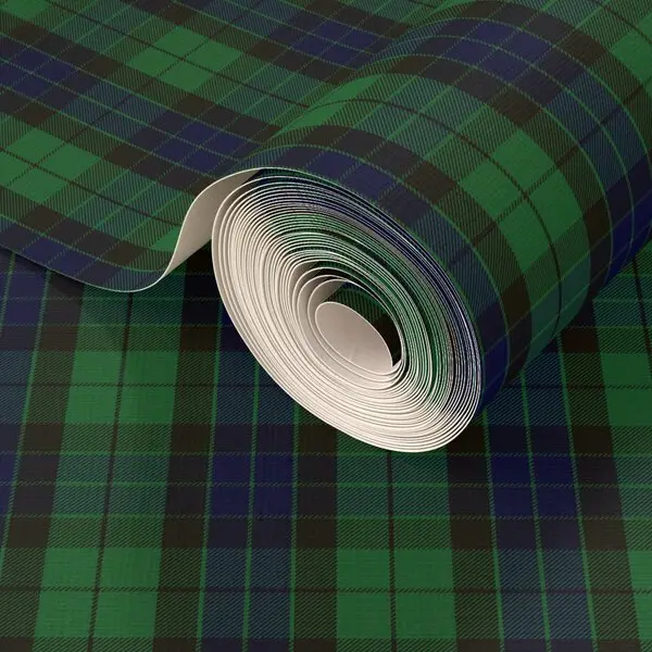 Spoonflower Green Tartan Plaid Scottish Kilt 100% Natural Sisal Grasscloth Wallcovering - Black,green,blue