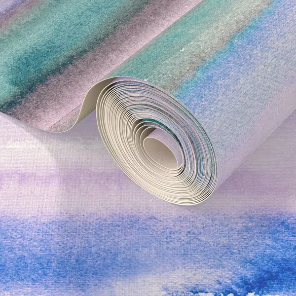 Spoonflower Gradient Watercolor Sky Blue 100% Natural Sisal Grasscloth Wallcovering - Purple,blue