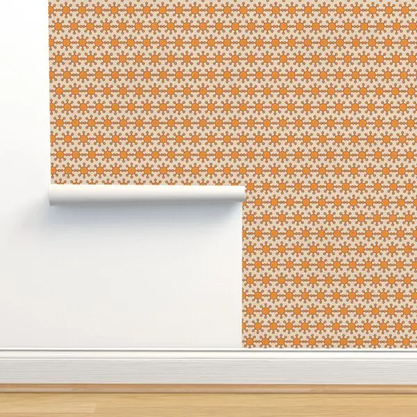 Spoonflower Flower Sun Orange Cream Innerfire Nature 100% Natural Sisal Grasscloth Wallcovering - Orange,beige,brown