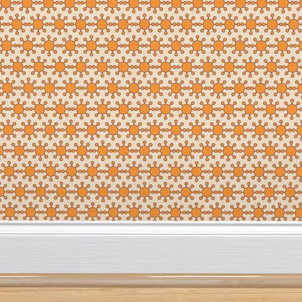 Spoonflower Flower Sun Orange Cream Innerfire Nature 100% Natural Sisal Grasscloth Wallcovering - Orange,beige,brown