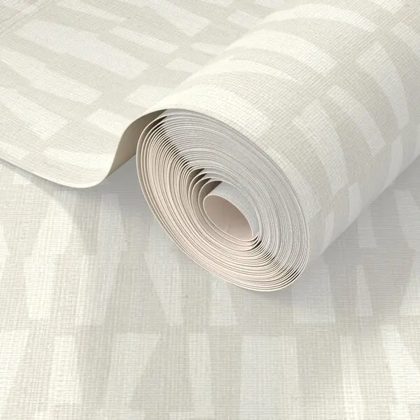 Spoonflower White Beige Geometric 100% Natural Sisal Grasscloth Wallcovering - Beige,gray