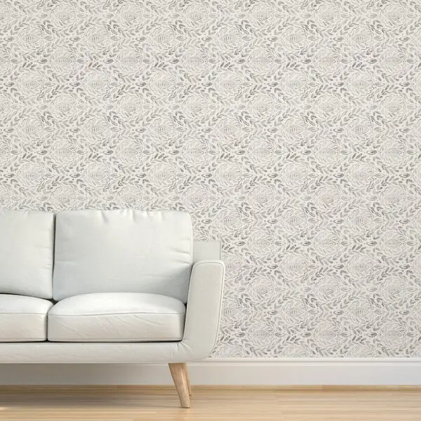 Spoonflower Distressed Grey Damask Leaves 100% Natural Sisal Grasscloth Wallcovering