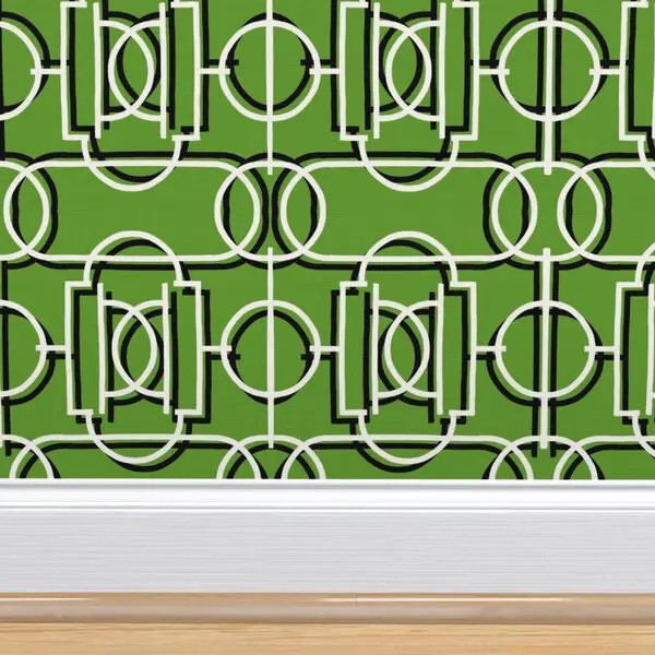 Spoonflower Trellis Room In Kelly 100% Natural Sisal Grasscloth Wallcovering - Green,black