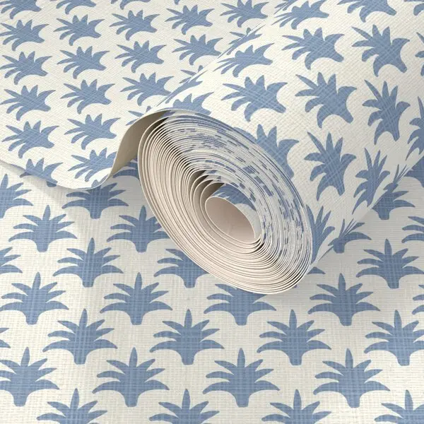 Spoonflower Pinecone Medium Blue On With Texture 100% Natural Sisal Grasscloth Wallcovering - White