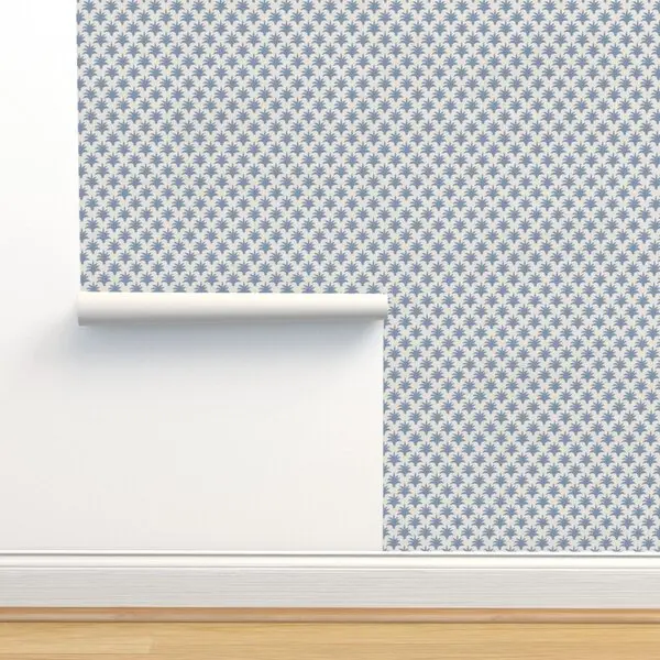 Spoonflower Pinecone Medium Blue On With Texture 100% Natural Sisal Grasscloth Wallcovering - White